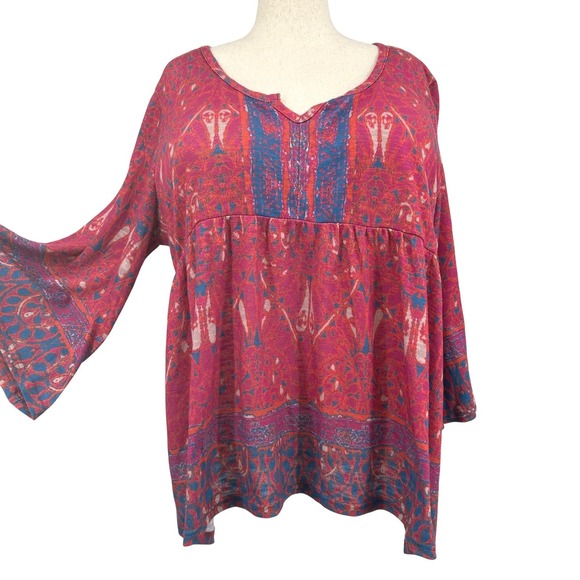 Weekend Suzanne Betro | Tops | Wms Boho Floral Paisley Tunic Top Red ...